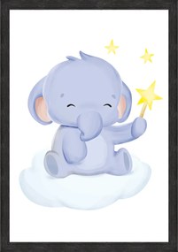 Plakát zvířátka sloník s hůlkou - Obraz, Plakát Velikost: B2 - 50x70 cm, Volba rámu: s černým rámem