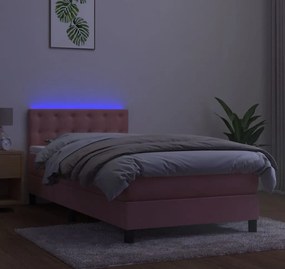 vidaXL Box spring postel s matrací a LED 90x200 cm samet [3134626] Barva: Tmavě zelená