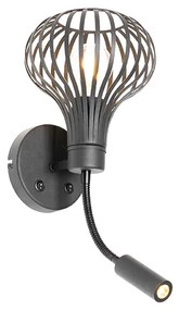 Moderní nástěnné svítidlo černé s lampou na čtení 2-světlo - Saffira Brescia