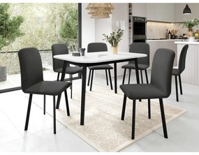 Rozkládací stůl Grazpen S 130x80 se 6 židlemi Lekoz, Barva dřeva: bíla + černá, Potah: Amor Velvet 4322