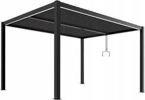 Zahradní pergola terasová 4x4 m antracit hliníkový pavilon Led zastřešení