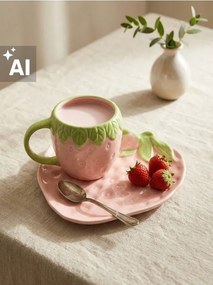 Sinsay - Ručně malovaný hrnek ve tvaru jahody - pastelová růžová