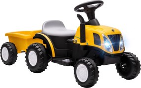 AIYAPLAY Elektrický dětský traktor s odnímatelným přívěsem, sedací traktor s lithiovou baterií, pedál na nohy, hudba, klakson, světlo, žlutá