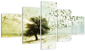 Obraz - Malované hejno ptáků (125x70 cm)
