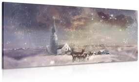 Obraz jelen se srnky v zasněžené vesničce - 120x60 cm