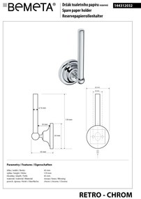 Bemeta Design RETRO chrom: Držák toaletního papíru, rezervní - 144312032