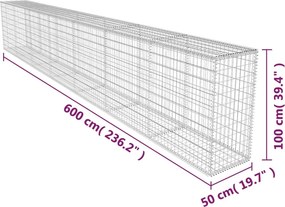 Gabionová zeď s víkem pozinkovaná ocel 600 x 50 x 100 cm 142530