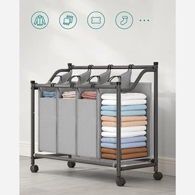 Prádelní koš na kolečkách 4 x 35l, se 4 vyjímatelnými taškami, šedá