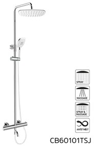 Mereo Termostatická nástěnná vanová baterie s tyčí, hadicí, ruční a hlavovou sprchou, hranatá, bílá Varianta: Termostatická vanová baterie talířovou …