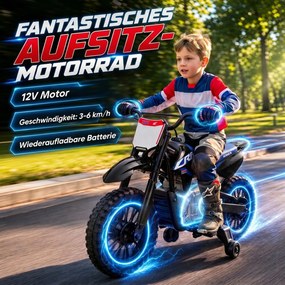 AIYAPLAY Elektro motorka pro děti HONDA CRF 450R 12V dětský motokros s 35W motorem, lithiová baterie, zadní odpružení, kola 12 palců 370-485V90BK