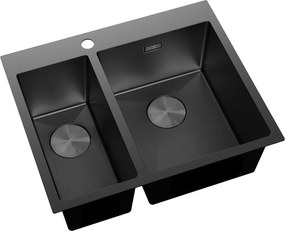 Mexen Flexo, 1.5-komorový nerezový dřez 610 x 510 mm, černá, vzor voština, 6446611500-70HC