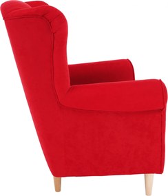 relaxační křeslo, ušák, dřevo/látka, nohy světlé/potah červený, Tempo Kondela CHARLOT