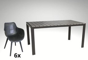 Hliníkový nábytek: stůl Jersey 160cm šedý a 6 designových křesel Jasper