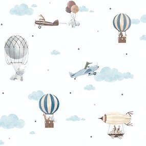 ICH Wallcoverings Dětská papírová tapeta se zvířátky, letadly, balóny 456-1 rozměry 0,53 x 10,05 m