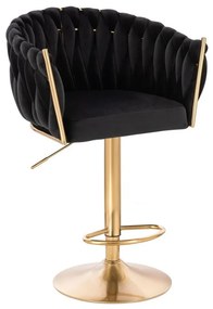 LuxuryForm DESIGN Barová židle NORDEN VELUR na zlaté kulaté podstavě - černá