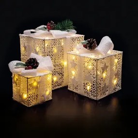 Solight sada 3 LED vánočních dárků bílá / Vánoční LED dekorace / 48x L