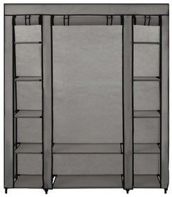 vidaXL Šatní skříň s přihrádkami a tyčemi šedá 150x45x176 cm textil