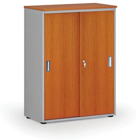 Kancelářská skříň se zasouvacími dveřmi PRIMO GRAY, 1087 x 800 x 420 mm, šedá/třešeň
