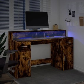 Psací stůl s LED kouřový dub 140 x 55 x 91 cm kompozitní dřevo 3309424
