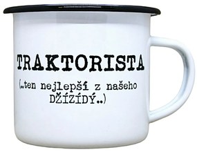 Super plecháček Smaltovaný hrnek plecháček s potiskem traktorista Objem: 460 ml