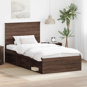 Rám postele s čelo Hnědý dub 100 x 200 cm Masivní borové dřevo 3411052
