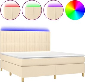 Box spring postel s matrací a LED krémová 180x200 cm textil 3135618