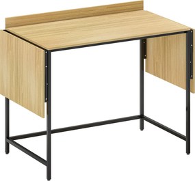 HOMCOM Sklápěcí počítačový stůl se 2 vysouvacími deskami, hodně místa pro monitory, kovové nohy, robustní konstrukce, dub+černá