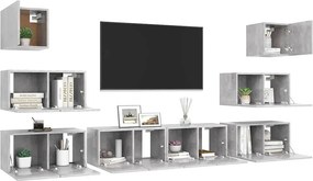 8dílný set TV skříněk betonově šedý kompozitní dřevo 3079134