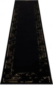 Dywany Łuszczów, Běhoun Gloss 408C 86 geometric black/gold, 80x300, černá, obývací pokoj