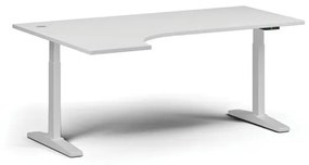 Výškově nastavitelný stůl, elektrický, 675-1325 mm, rohový levý, deska 1800x1200 mm, bílá podnož, bílá