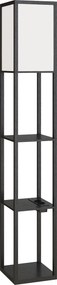 HOMCOM stojací lampa s policemi, nastavitelným světlem, nožním spínačem a USB porty, černá