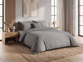 Sada krepového povlečení DENYX BLEND šedé + prostěradlo Jersey 180 x 200 cm světle šedé, dvoulůžko