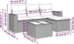 5dílná zahradní sedací souprava s poduškami černá polyratan 3251212