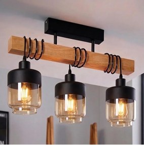 BRILAGI - Přisazený lustr WOOD GLASS 3xE27/60W/230V borovice/černá/kouř hnědá