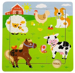 Dřevěné puzzle na desce Viga Farma Barva: multicolor