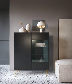 PSK Vitrínová skříň HOPE, Černá/Marmur Black Royal 97 cm