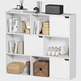 HOMCOM regál 9 přihrádek se 3 dveřmi, 106 x 24 x 95 cm, bílý