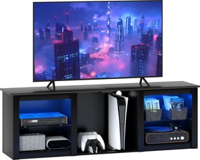 HOMCOM TV nábytek s LED osvětlením pro televizory až do 65 palců, 160 cm s nastavitelnými skleněnými poličkami, černé