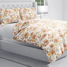 Biante Bavlněné ložní povlečení Sandra SA-458 Hnědé květy magnolie s motýlky na bílém Jednolůžko 140x200 a 70x90 cm