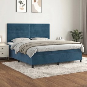 Box Spring Postel S Matrací Tmavě Modrá Samet Tmavě Moddrá vodorovné pruhy