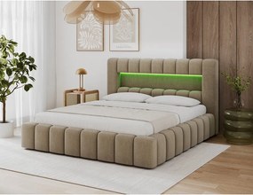 Světle hnědá čalouněná dvoulůžková postel s úložným prostorem s roštem 160x200 cm Lamica – ELTAP
