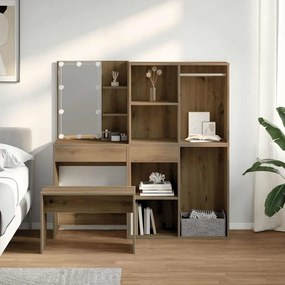 sada toaletního stolku s LED dub artisan kompozitní dřevo 3329182