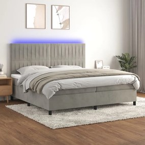 Box spring postel s matrací a LED světle šedá 200x200 cm samet 3136263