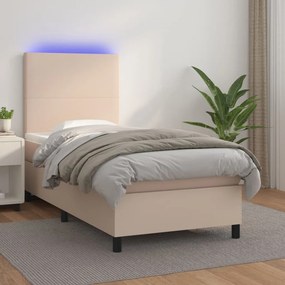 Box spring postel matrace a LED cappuccino 100x200cm umělá kůže 3135812