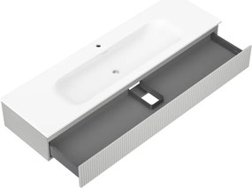 Mexen Rivel, koupelnová skříňka 140 cm s umyvadlem Vela, 1 zásuvka, drážkovaná, šedá matná/bílá, 91A20-16023-1-BF62-W23M01