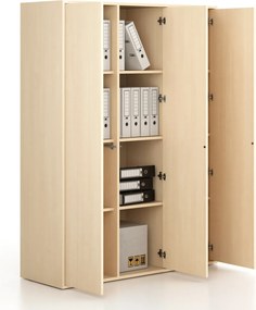 Kancelářská skříň FRAME, 3x dveře, 1299 x 450 x 1735 mm, PUSH-lock, bříza