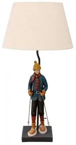 Švýcarská ručně malovaná lampa s horalem na sněžnicích 70cm
