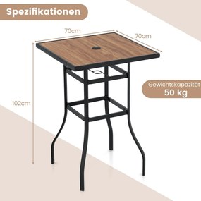 Costway Bistro stůl s otvorem na deštník a stolní deskou v dřevěném zahradním