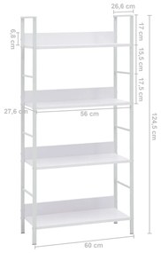 Knihovna se 4 policemi - bílá | 60x27,6x124,5 cm