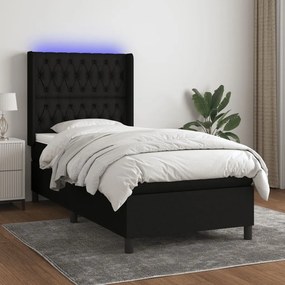 Box spring postel s matrací a LED černá 90x190 cm textil 3138519